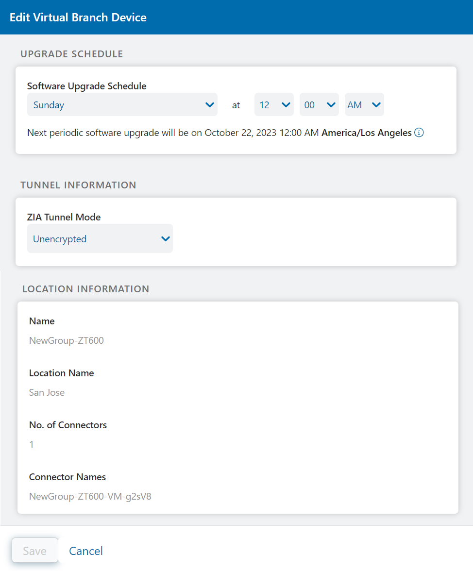 Editing Virtual Branch Devices | Zscaler
